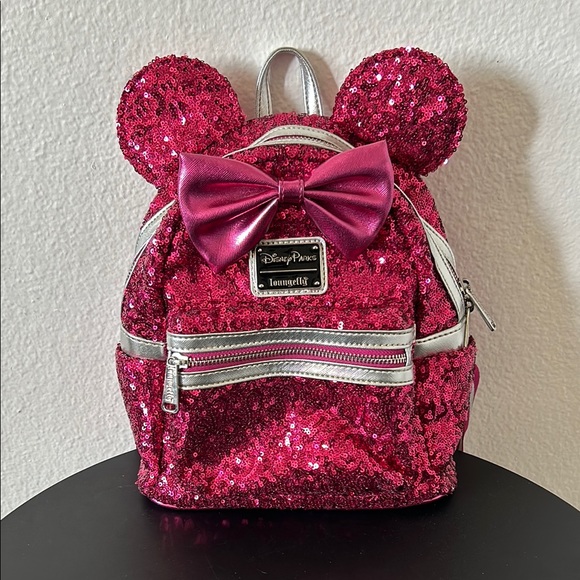Disney | Accessories | Loungefly Disney Sparkly Pink Sequin Backpack ...
